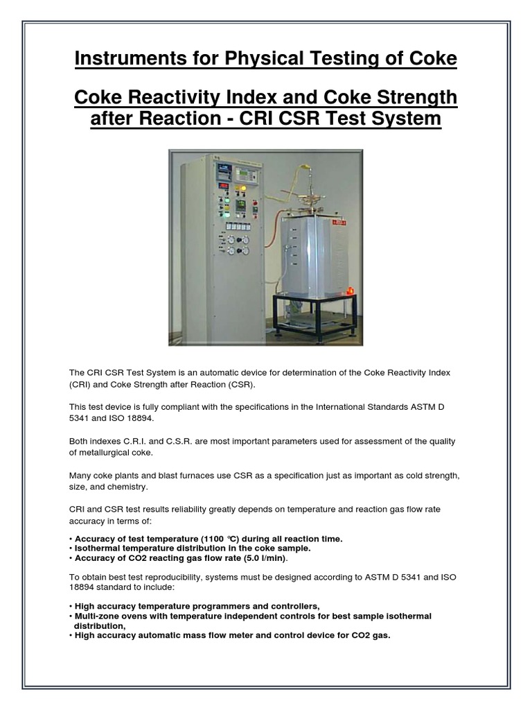 CRI CSR Test System for Coke Quality | PDF | Coke (Fuel) | Flow Measurement