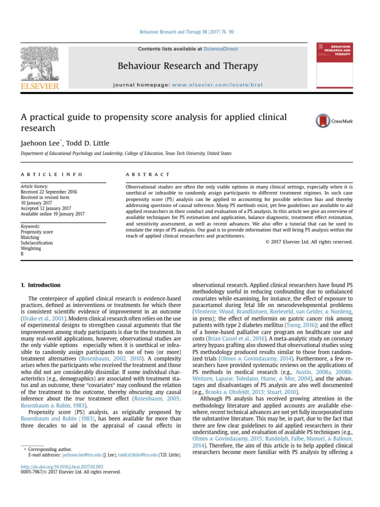 A Practical Guide To Propensity Score Analysis For Applied Clinical Research | PDF | Dependent ...