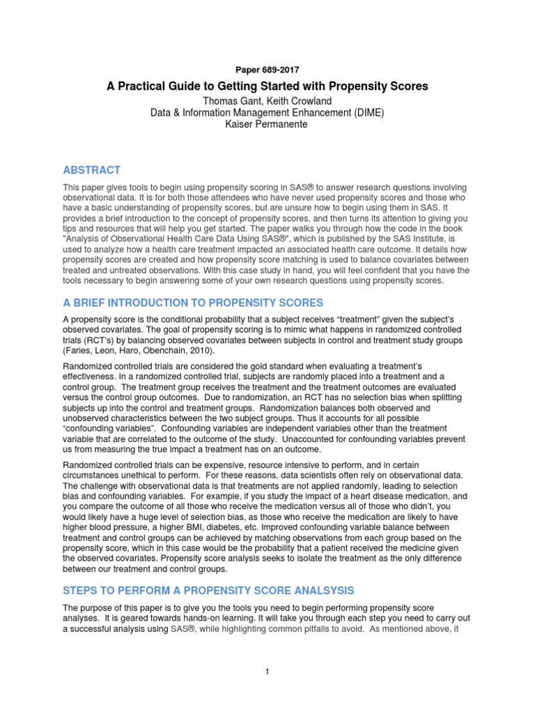 A Practical Guide To Getting Started With Propensity Scores | PDF | Logistic Regression ...