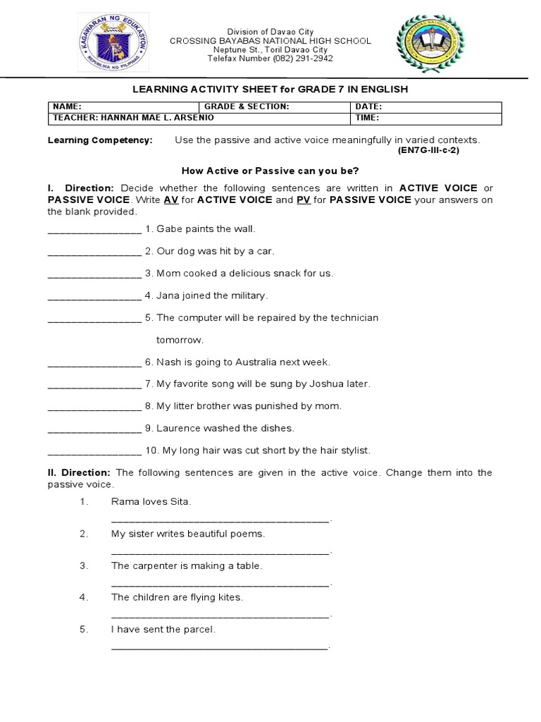 Learning Activity Sheet For Grade 7 in English | PDF | Language Arts ...