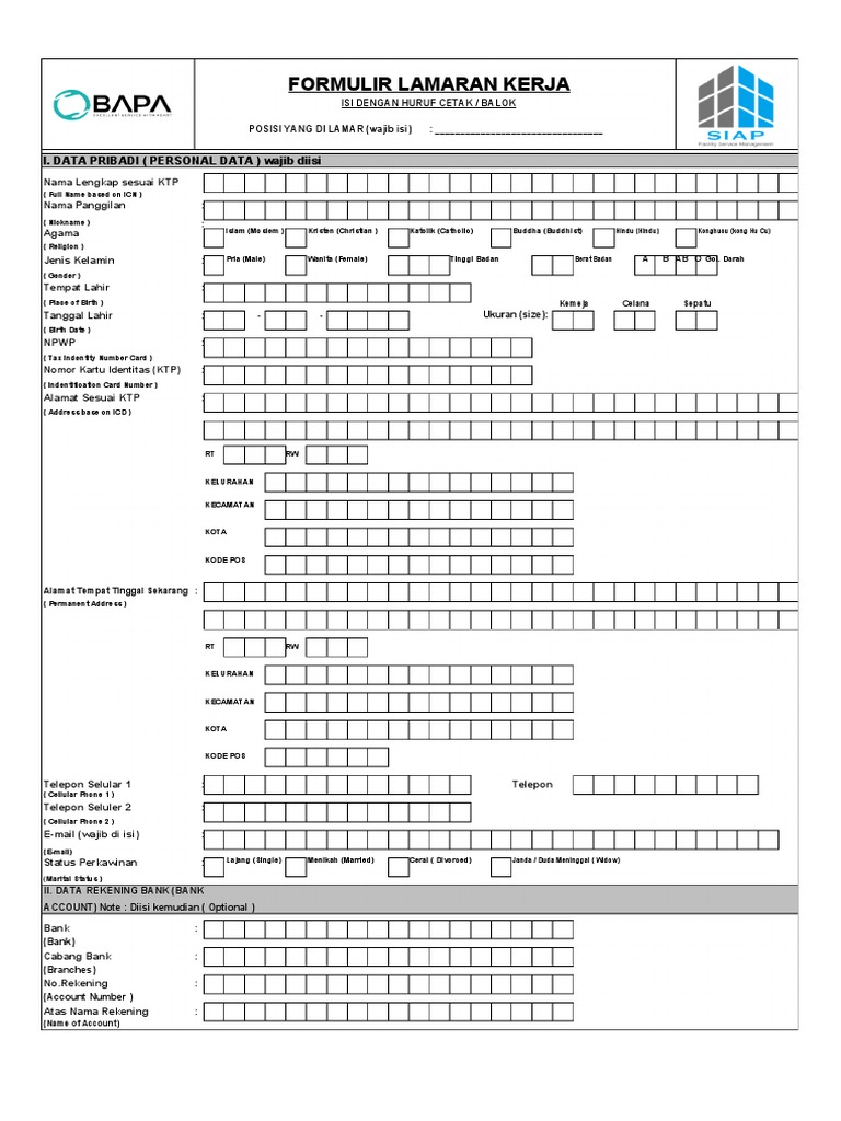 Form Lamaran Kerja | PDF
