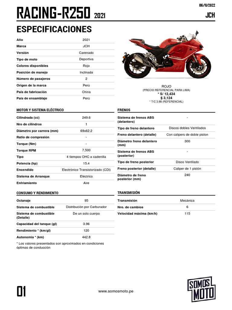 Racing r250 2021 - JCH - Rojo 06 11 2022 | PDF | Motocicleta | Vehículos de ruedas