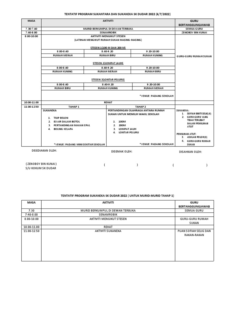 Tentatif Program Sukantara SK Dudar 2022 | PDF