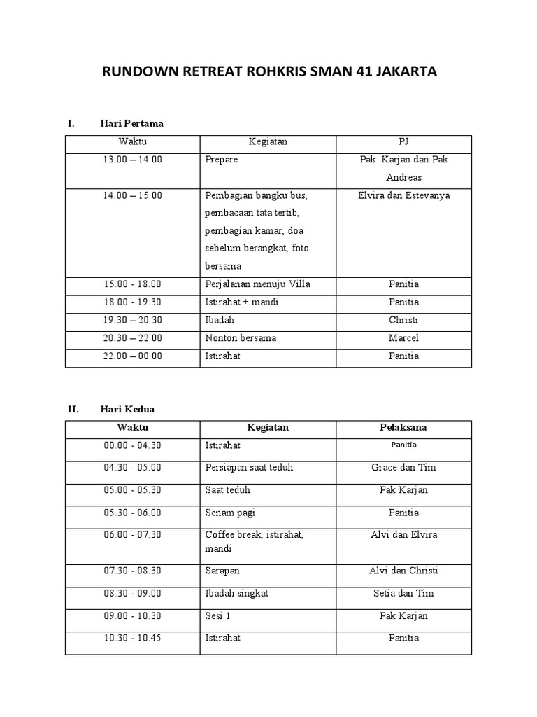 Rundown Retreat Rohkris Sman 41 Jakarta | PDF