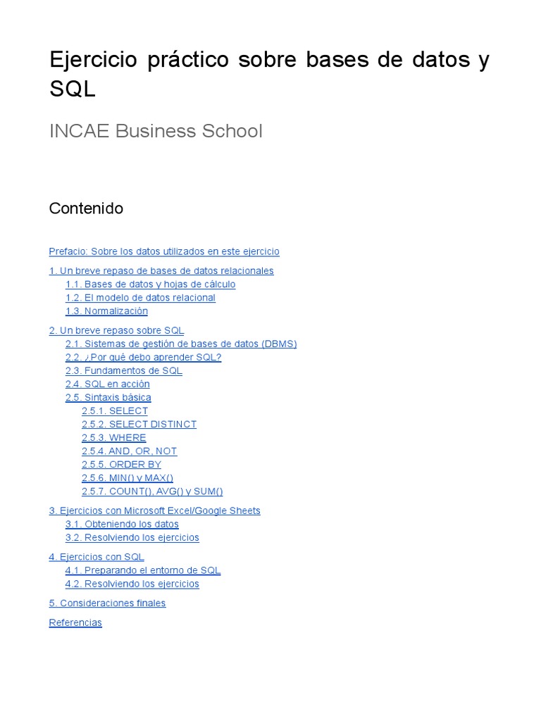 Ejercicio Práctico Sobre Bases de Datos y SQL | PDF | Bases de datos | SQL