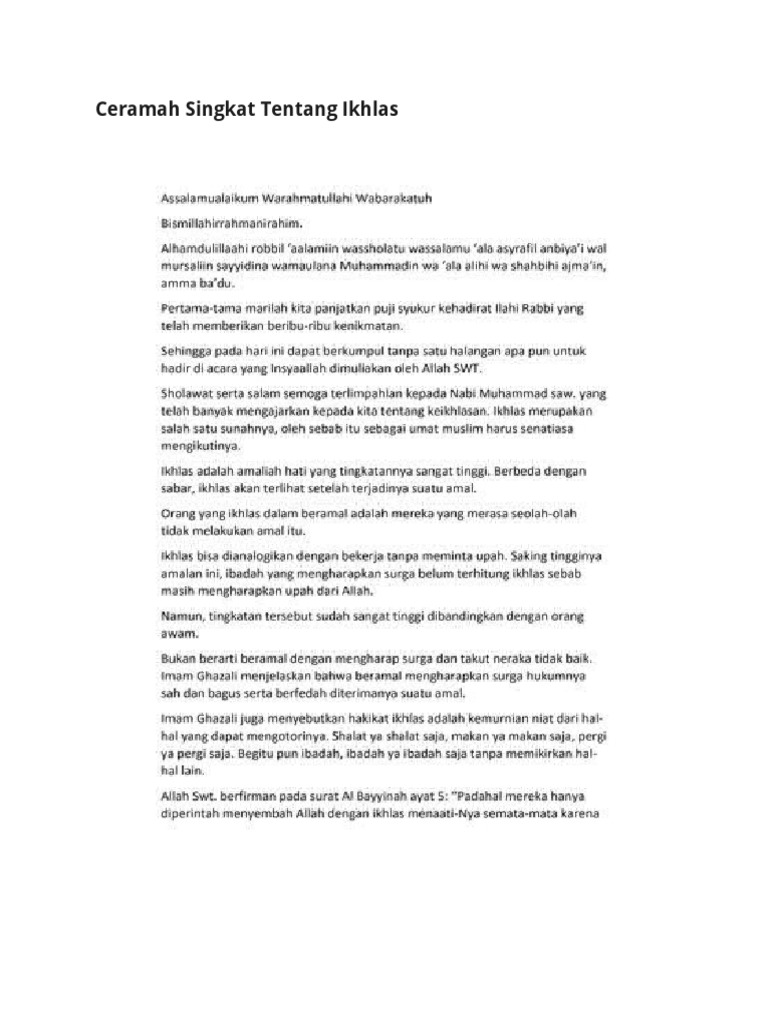 Ceramah Singkat Tentang Ikhlas | PDF | Pengembangan Diri | Gaya Hidup