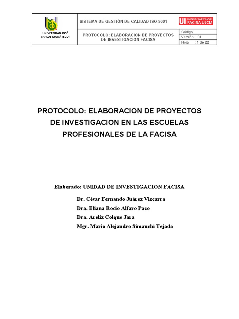 Protocolo de Proyectos de Investigacion v1 Calidad | PDF | Muestreo (Estadísticas) | Estadísticas