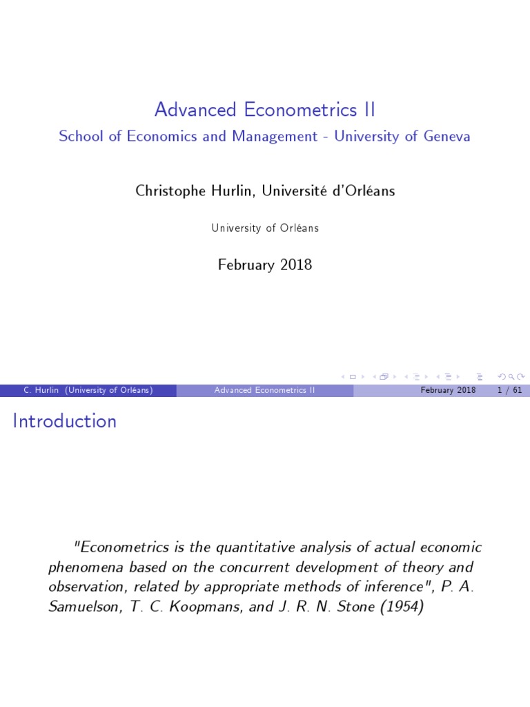 Advanced Econometrics Pdf Econometrics Time Series