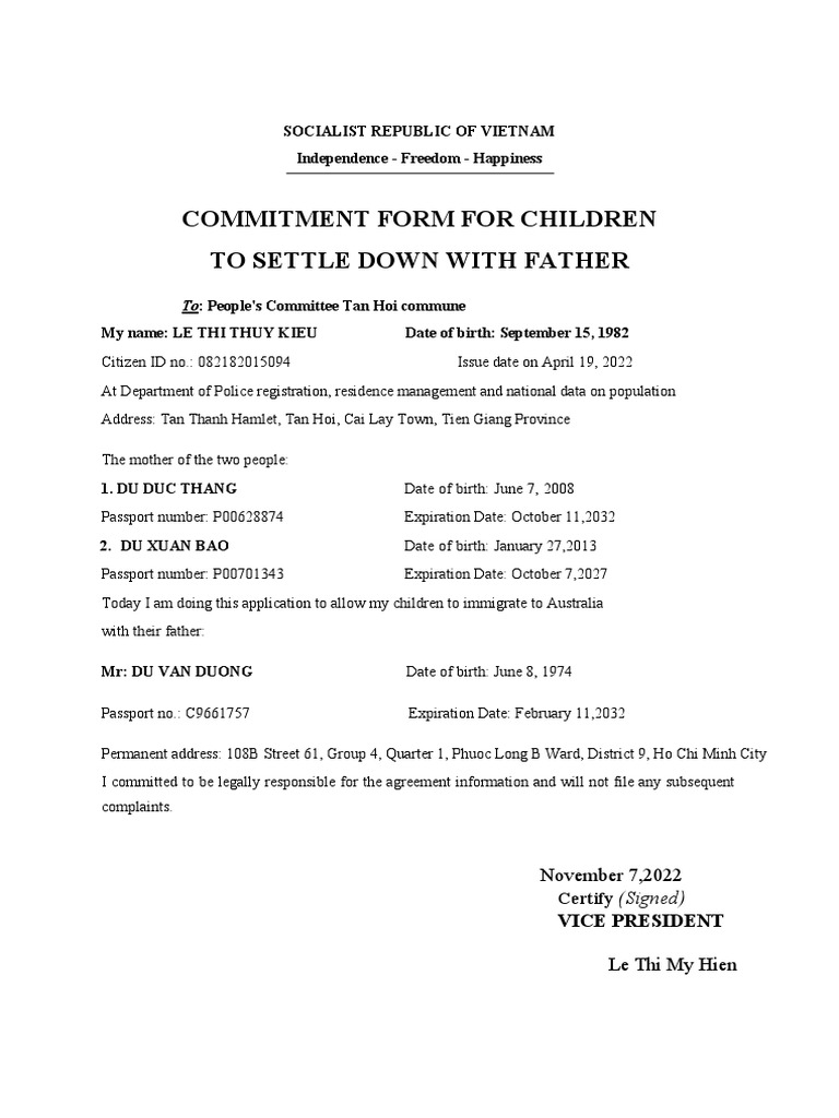 Commitment Form For Settlement With Father | PDF | Government ...