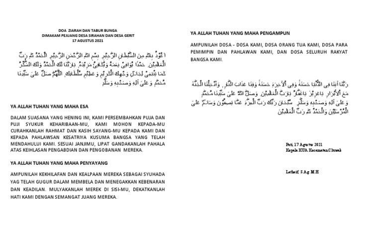 Doa Zaiarah & Tabur Bunga | PDF