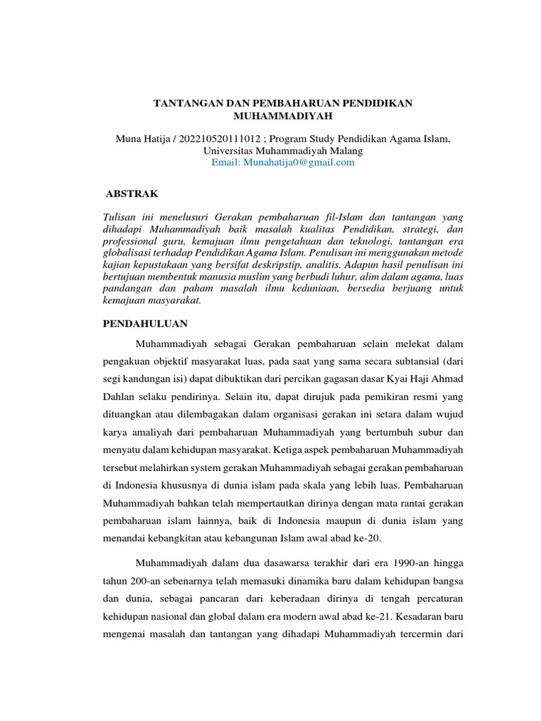 Tantangan Dan Pembaharuan Pendidikan Muhammadiyah | PDF