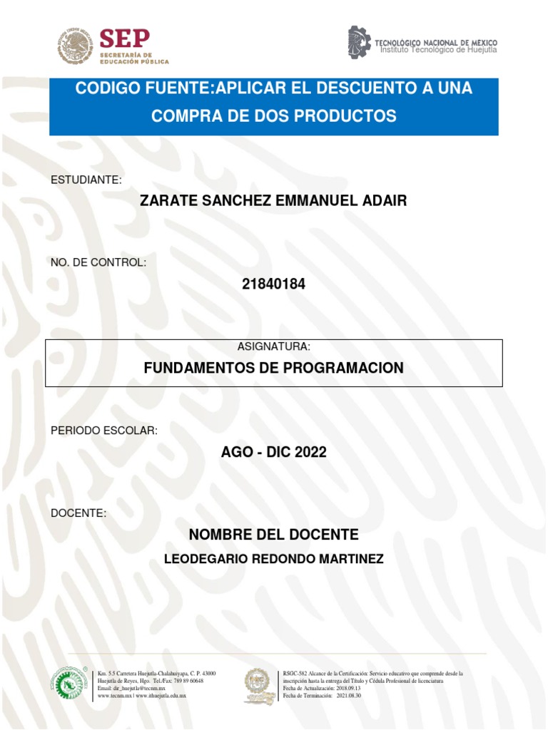 Codigo Fuente Aplicar Descuento A La Compra de 2 Productos | PDF ...