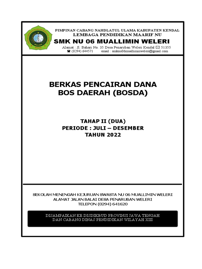 Cover Pencairan Dana BOSDA Tahap 2 Tahun 2022 | PDF