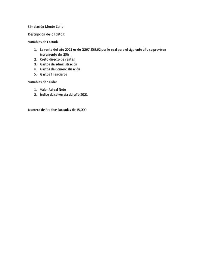 Simulación Monte Carlo Datos A Usar | PDF | Negocios | Derecho