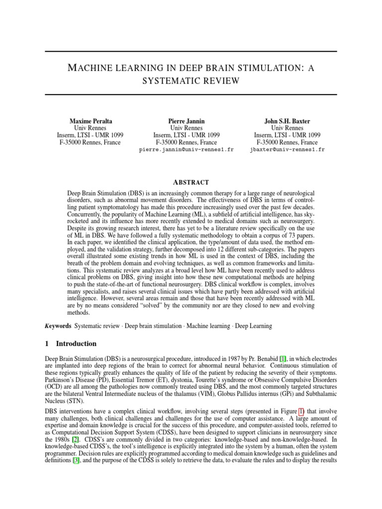 ML in DBS Systematic Review Preprint | PDF | Machine Learning | Deep ... ML in DBS Systematic Review Preprint | PDF | Machine Learning | Deep ...
