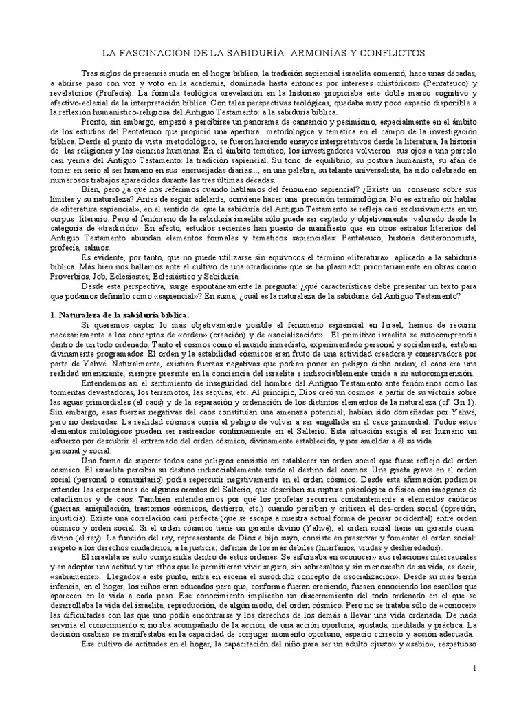 Sabiduría Bíblica Tradición Y Orden Pdf Libro De Trabajo Eclesiastés