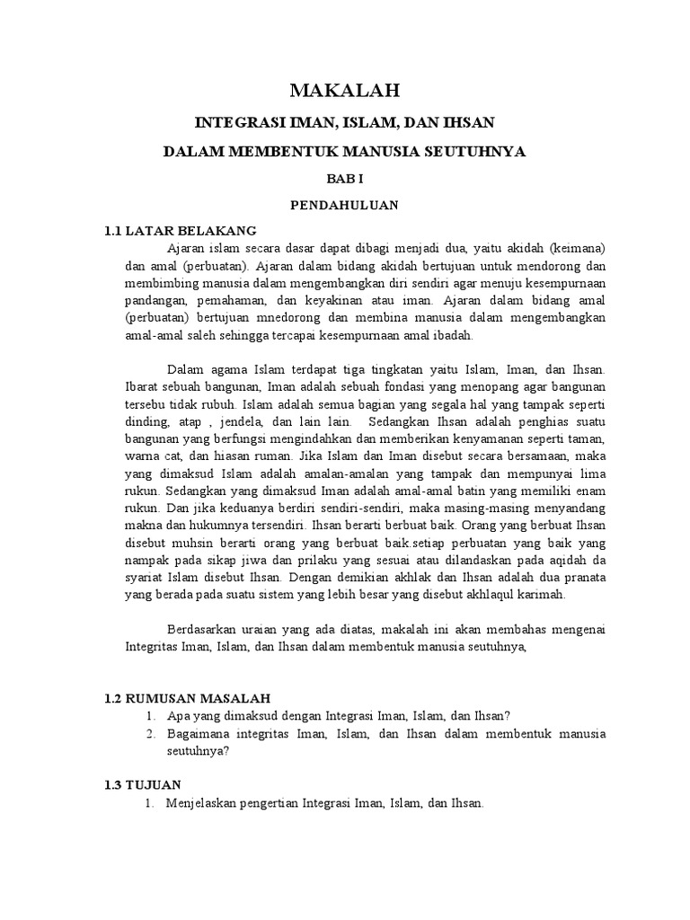 1 Integrasi Iman, Islam, Dan Ihsan Dalam Membentuk Manusia Seutuhnya | PDF