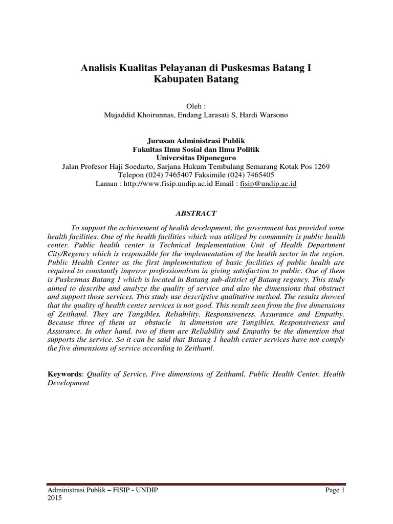 Puskesmas Batang 1 Service Quality | PDF | Indonesia | Health Sciences