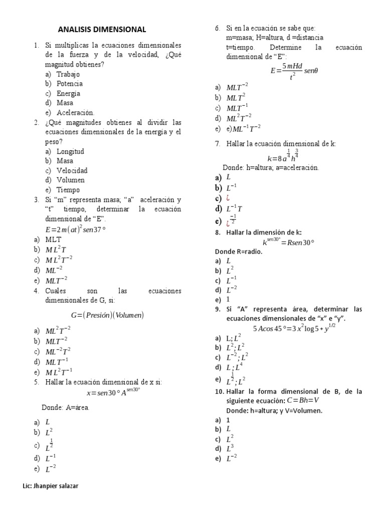 Analisis Dimensional | PDF | Masa | Física Aplicada e Interdisciplinaria
