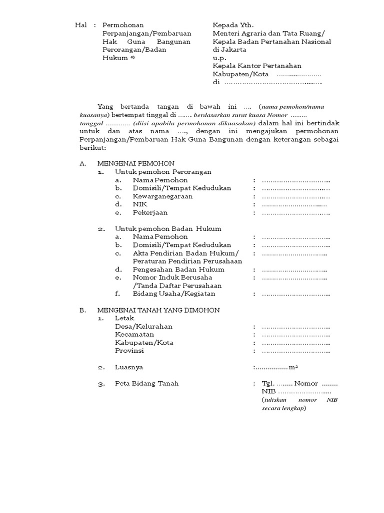Permohonan Perpanjangan HGB | PDF