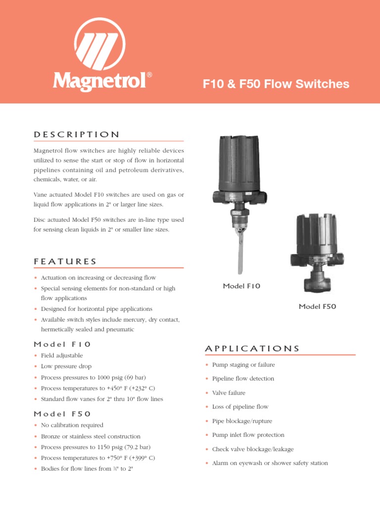 F10 & F50 Flow Switches | PDF | Valve | Pipe (Fluid Conveyance)