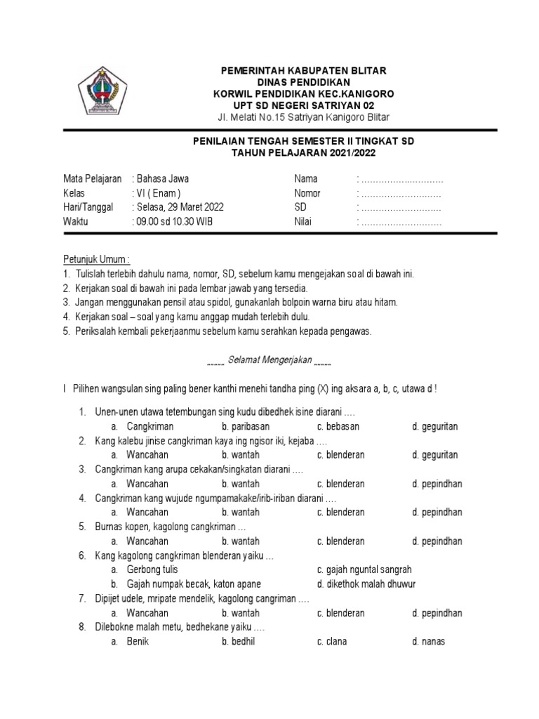 Uts 2 Kelas 6 Bahasa Jawa | PDF