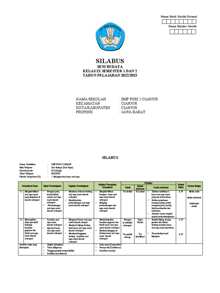 Silabus Seni Budaya Kelas 9 | PDF