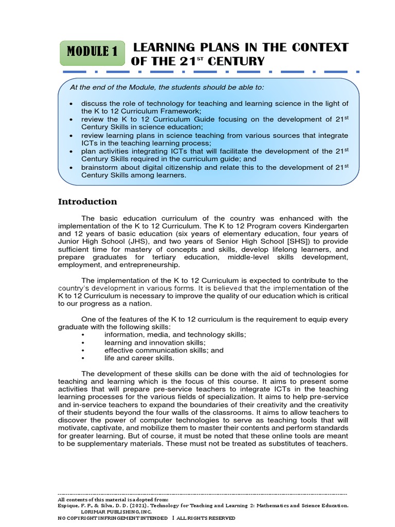 Module 1 - Lesson 1 - Learning Plans in The Context of The 21st Century | PDF | Curriculum ...