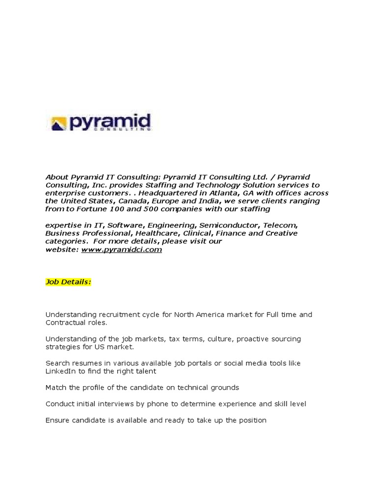 JD (Pyramid It Consulting) | PDF | Consultant | Recruitment