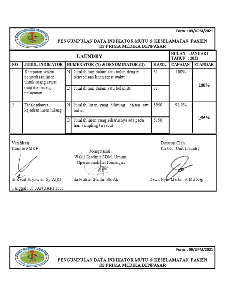 Indikator Mutu Laundry | PDF