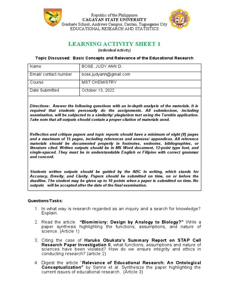 Activity 01 - Bose, Judy Ann | PDF | Science | Knowledge
