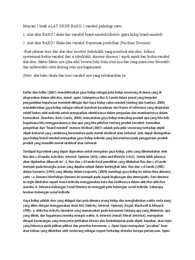 Mencari 2 Buah ALAT UKUR BAKU 2 Variabel Psikologi Yaitu | PDF