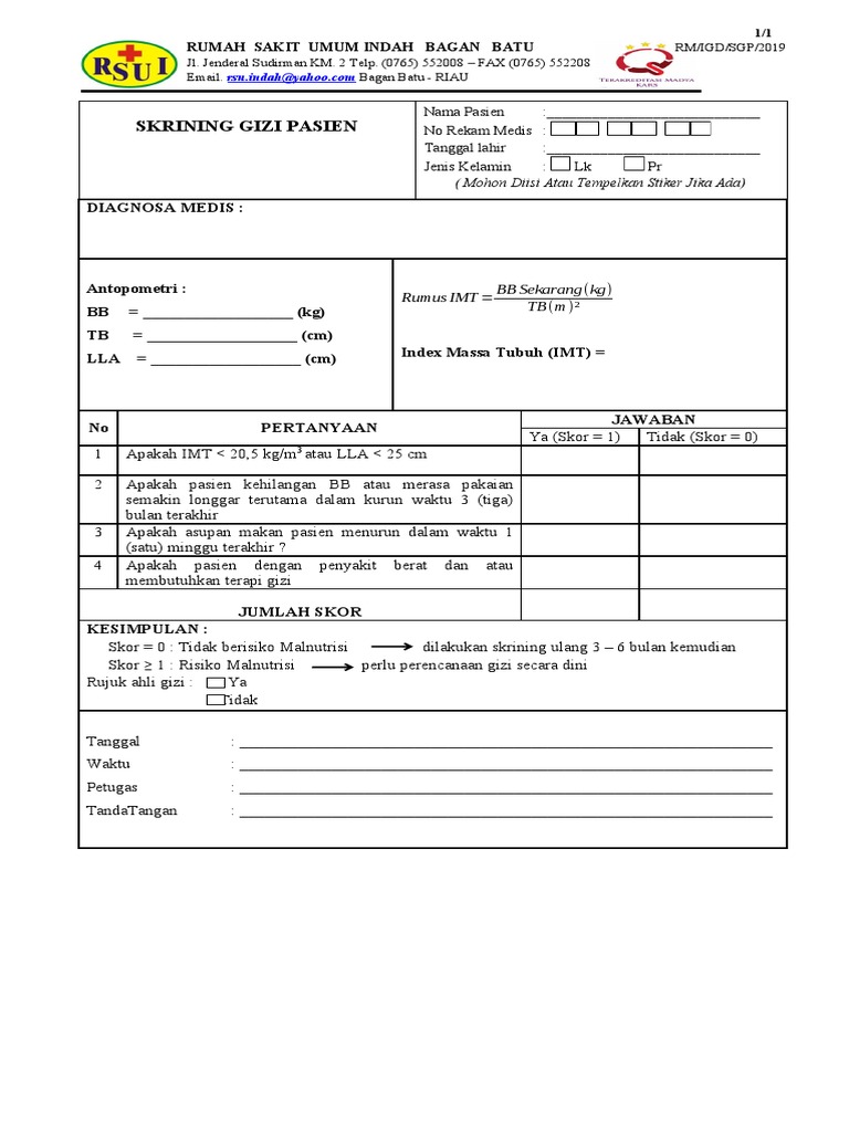 Form Skrining Gizi | PDF