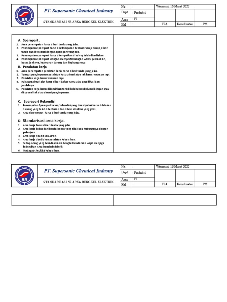 Standarisasi Kebijakan 5R Area Bengkel Elektrik | PDF