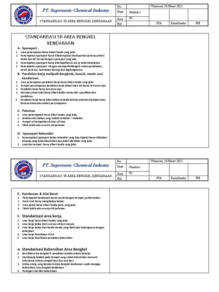 Standarisasi Kebijakan 5R Area Bengkel Kendaraan | PDF | Teknologi ...