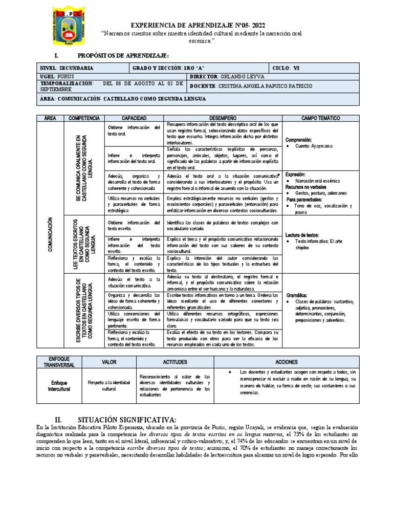 Experiencia de Aprendizaje #05 | PDF | Narración | Comunicación