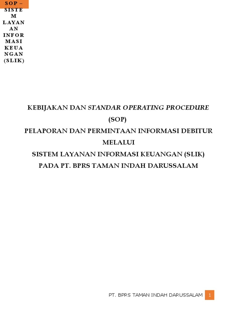 Kebijakan Dan SOP SLIK - BTI | PDF