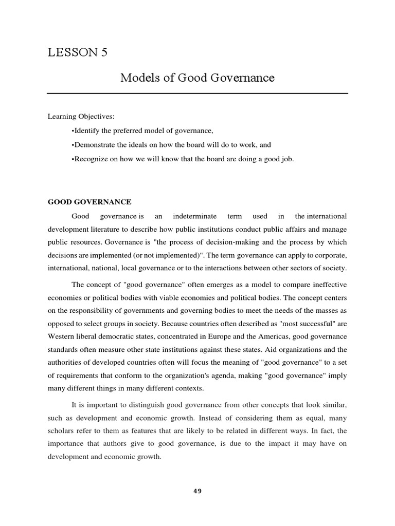 Lesson 5 | PDF | Governance | Good Governance
