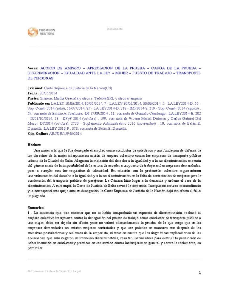 CJSN - Sisnero | PDF | Discriminación | Convenio europeo de derechos ...
