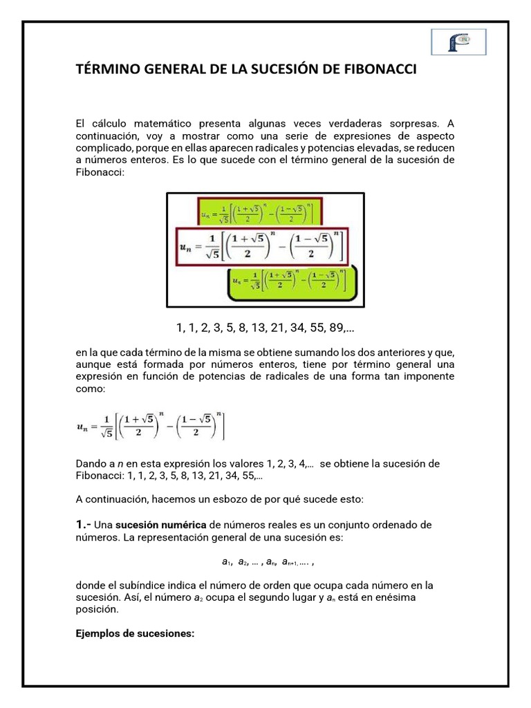 Término General de la Sucesión de Fibonacci | PDF | Secuencia ...