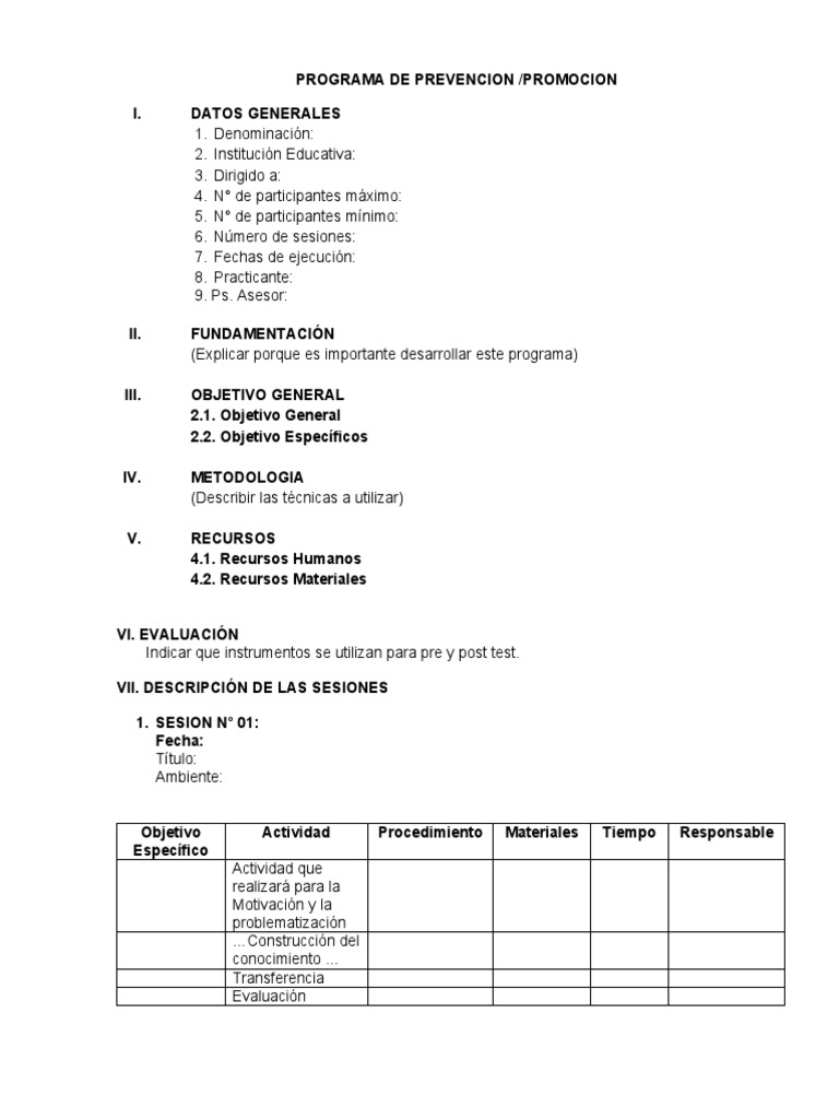Esquema Programa Prevencion-Promocion | PDF