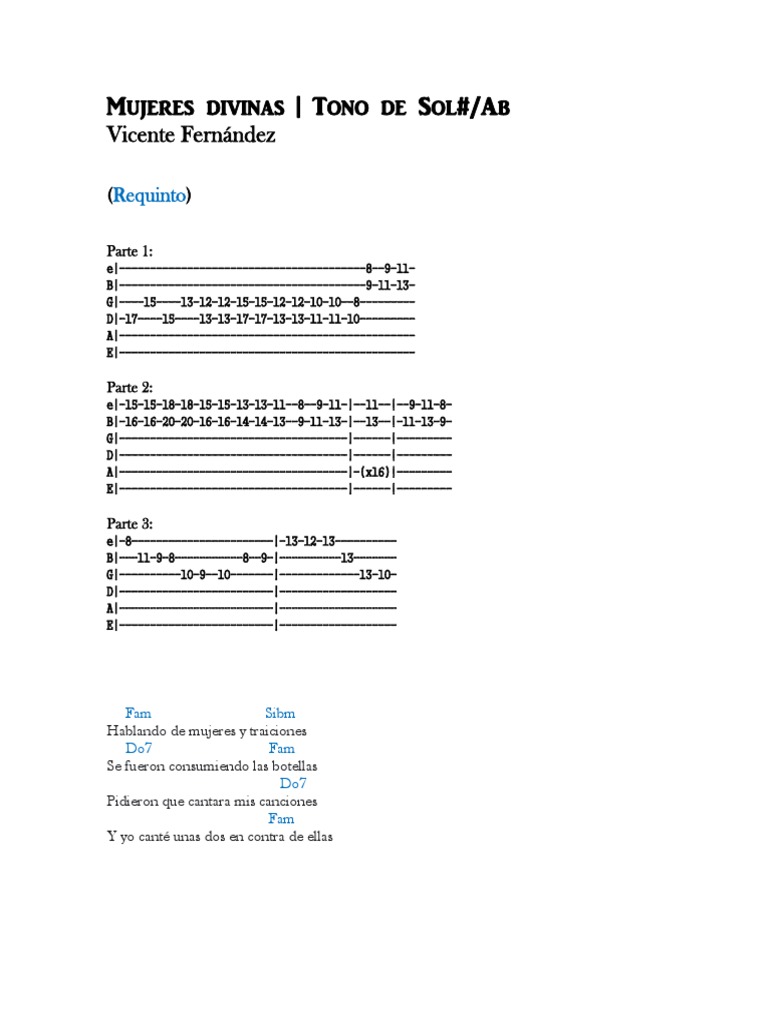 Mujeres Divinas (Requinto y Acordes) | PDF
