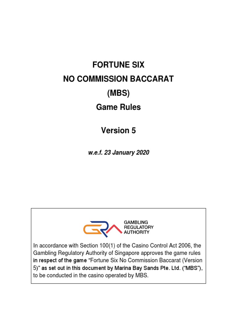 MBS Fortune Six No Commission Baccarat Game Rules Ver 5 | PDF