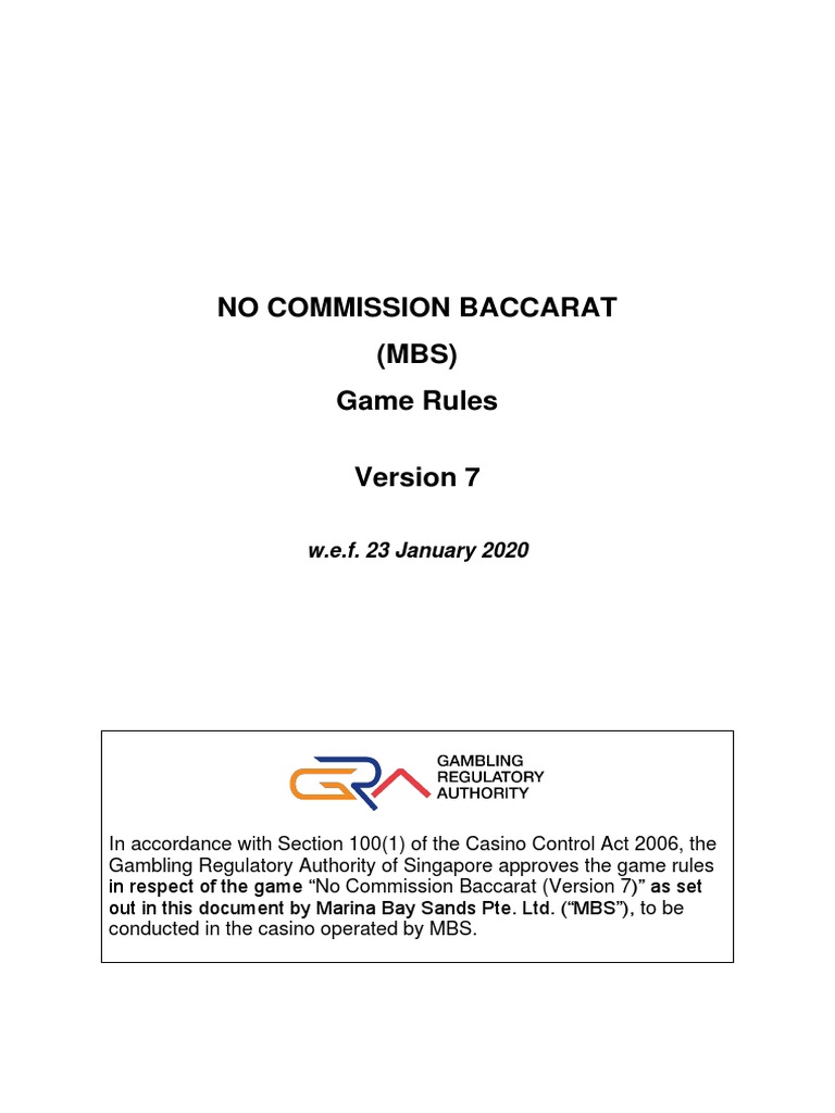MBS No Commission Baccarat Rules | PDF | Gaming | Card Games