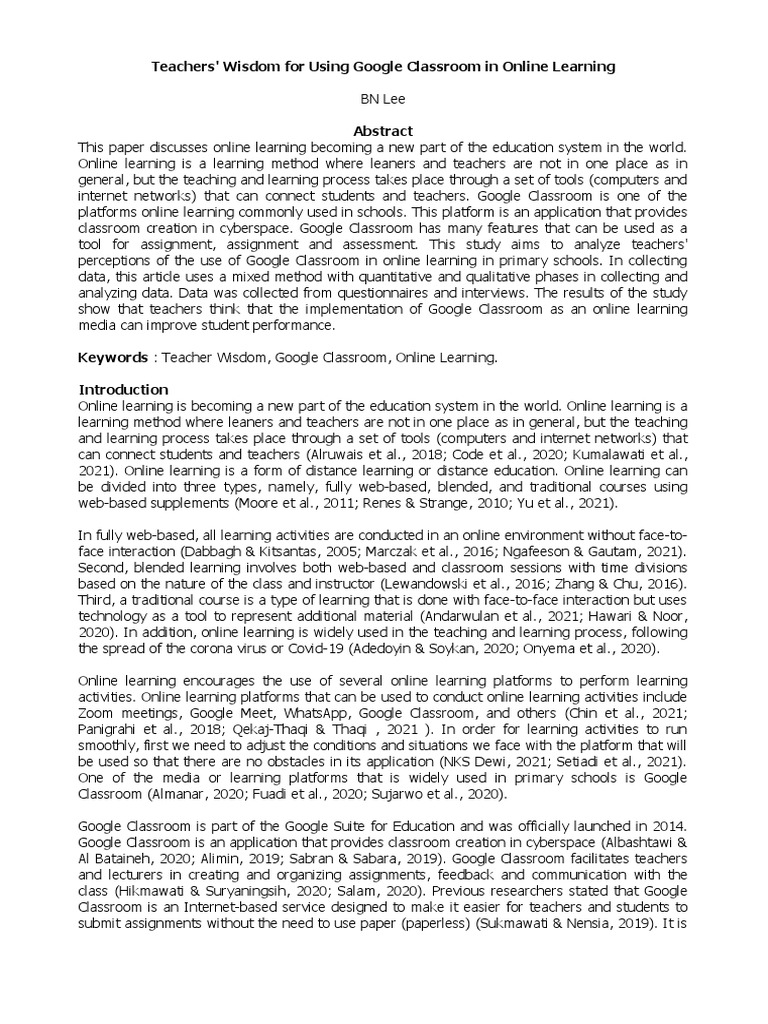 Teachers' Wisdom For Using Google Classroom in Online Learning | PDF ...