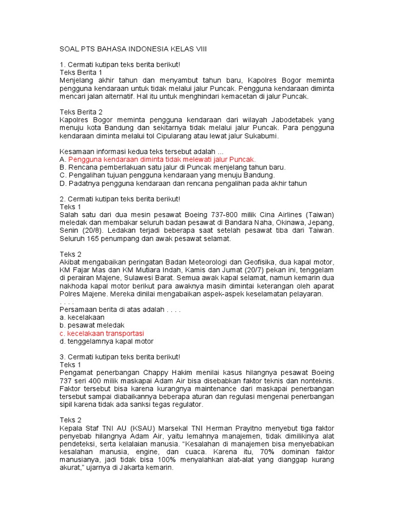 Soal PTS Bahasa Indonesia Kelas Viii | PDF