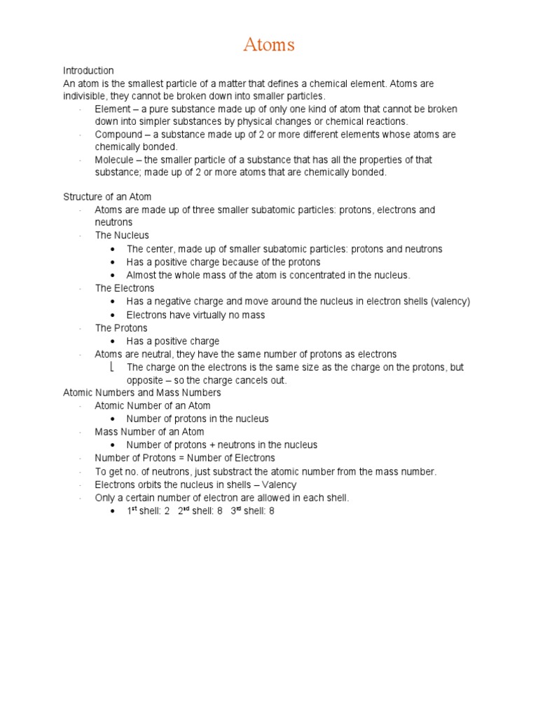 Atoms (Structure of Atoms) | PDF | Science & Mathematics