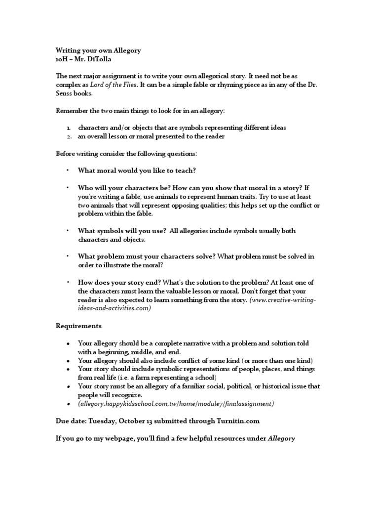 Writing Your Own Allegory Assignment | PDF