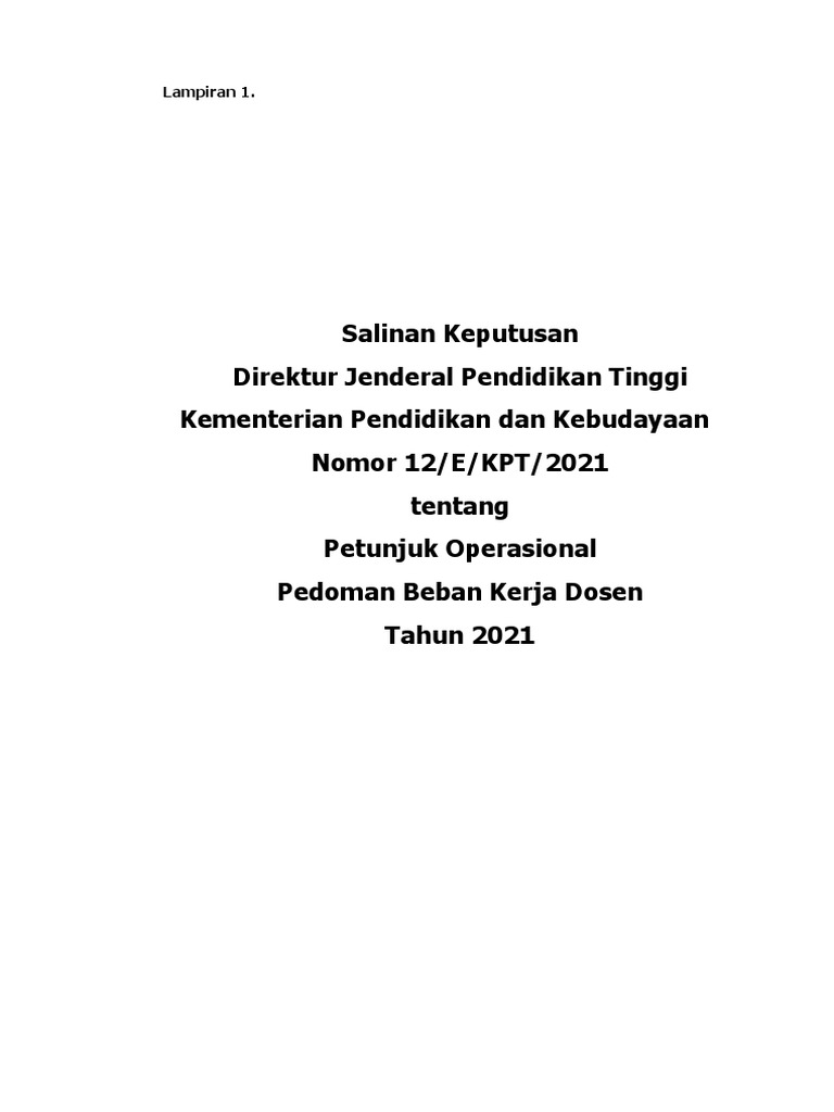 Lampiran 1-PO Pedoman BKD DIKTI THN 2021 | PDF