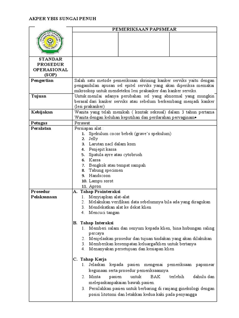 SOP Persiapan Papsmear - Efrin | PDF | Sains & Matematika